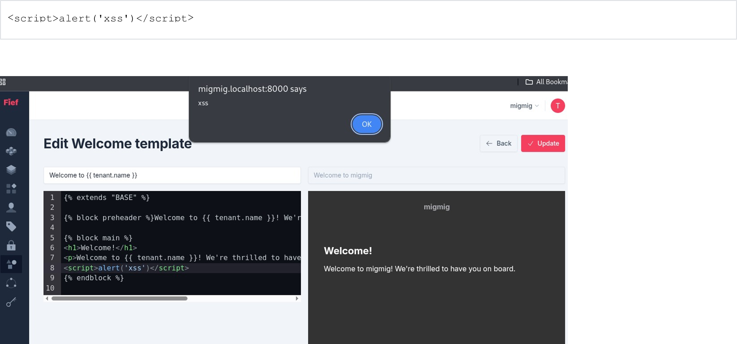 Fief-server Server-Side Template Injection vulnerability